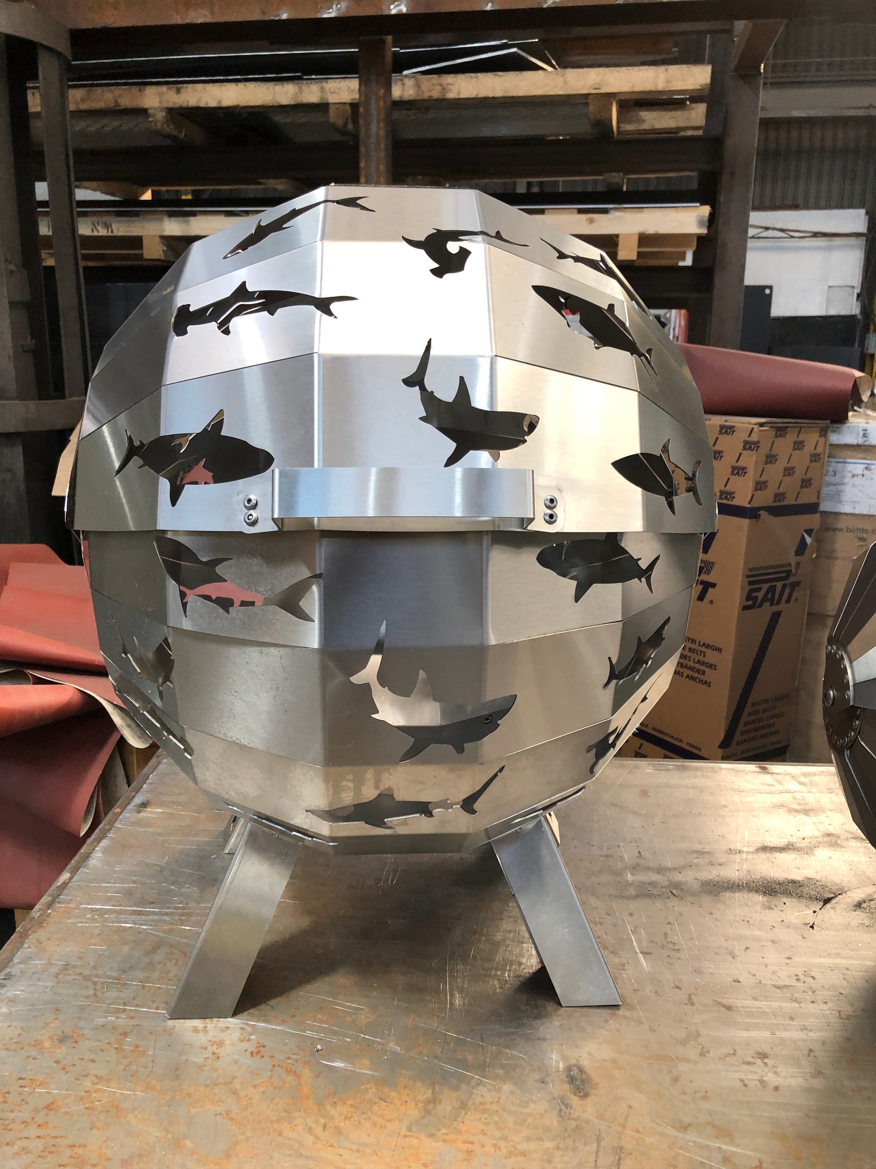 Shark Design Firepit- Stainless Steel Shark Fire Pit Globe Fire Ball ...